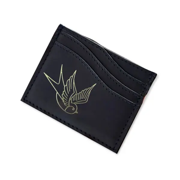 VIDA VIDA Swallow Tattoo Leather Card Holder - Black