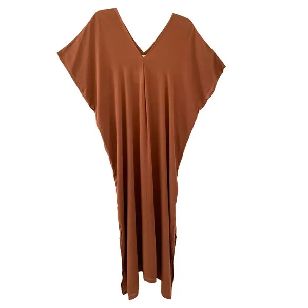 Pink Haley Gina Breezy Crinkle Kaftan Dress In Terracotta - Brown