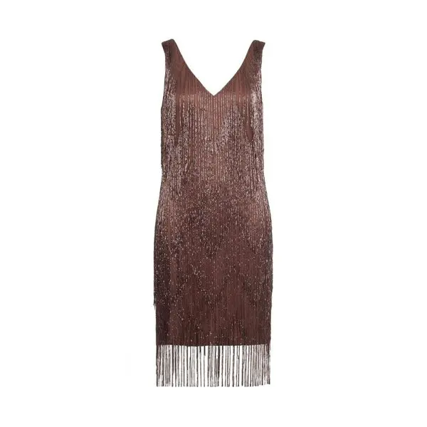 ROSE & NANCY Sara Chocolate Beaded Fringe Mini Dress - Brown