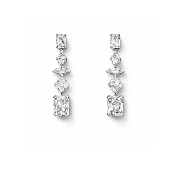 MAISON DE GALA Geometric Crystal Drop Earrings - Silver