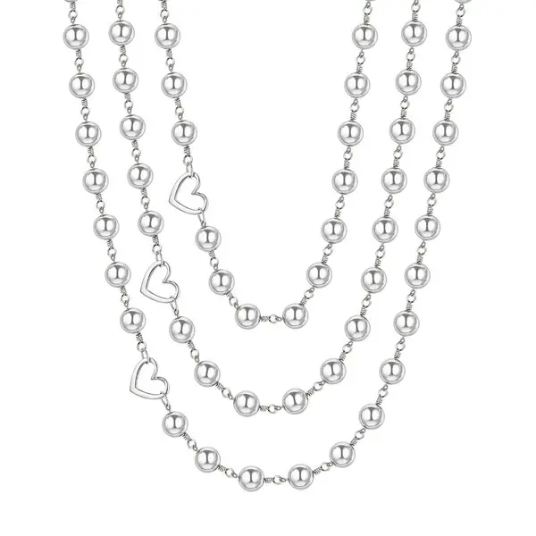 REJECTED HEARTS CLUB Hematite Bead Layered Heart Necklace With Magnetic Clasp - Silver