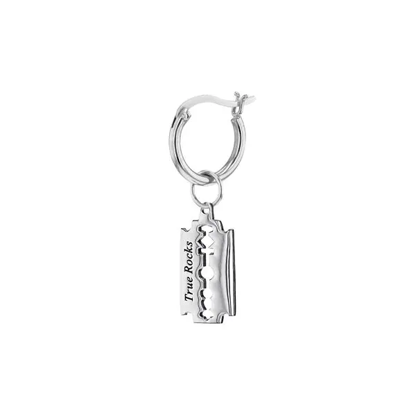 TRUE ROCKS Sterling Mini Razor Blade Charm On Sterling Hoop Earring - Silver