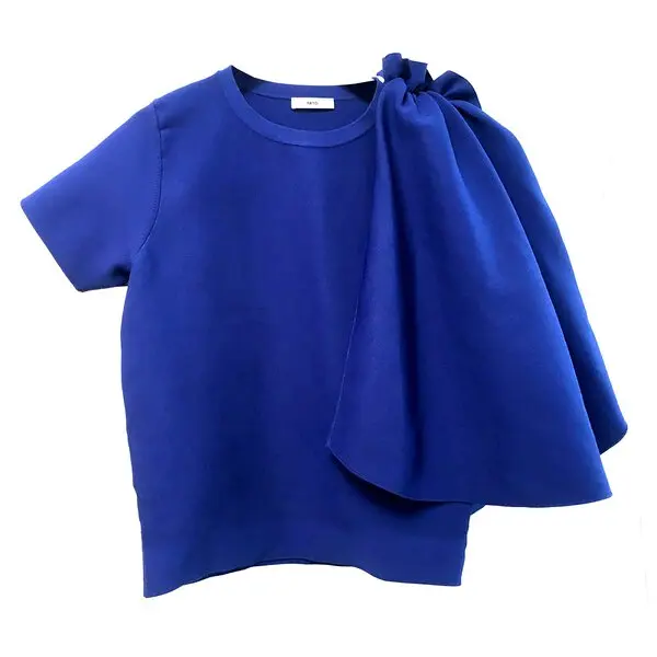 ARTO. Ruffles Panel Knit Cape Top Knight - Blue