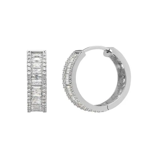 SPERO LONDON Baguette Cubic Zirconia Sterling Pave Hoop Earring - Silver