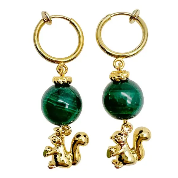 FARRA Malachite With Squirrel Dangle Earrings