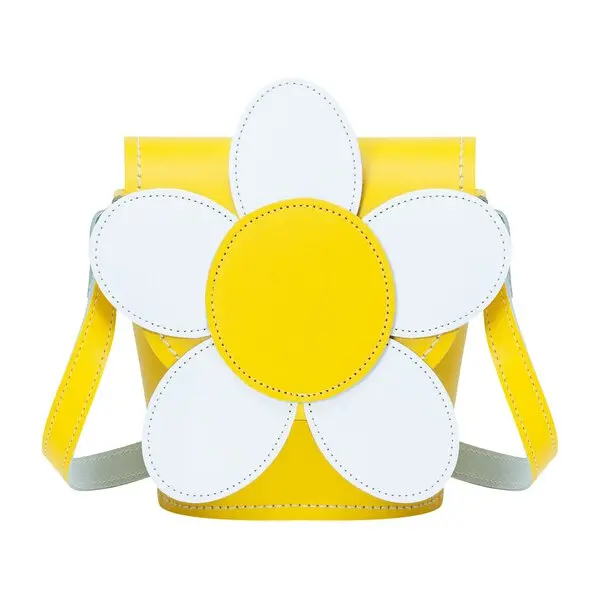 ZATCHELS White / Yellow Handmade Leather Daisy Barrel Bag Pastel Yellow - White/yellow