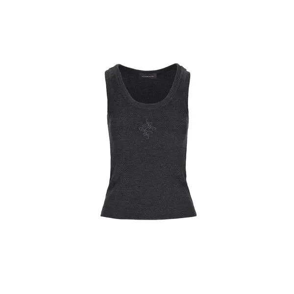 MANDRAGORA Ribbed Cotton Dark Melange Tank Top Caro - Grey
