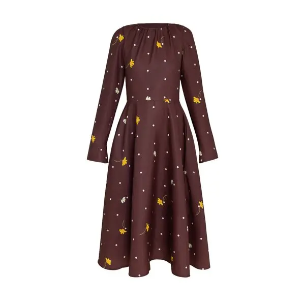 RAINSISTERS Fit & Flare Long Sleeve Midi Dress: Vintage Flare - Brown