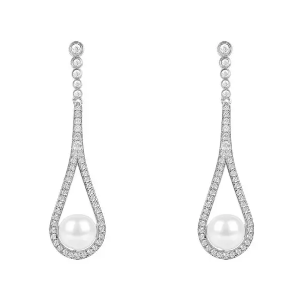 LATELITA Cradled Pearl Drop Earrings - Silver
