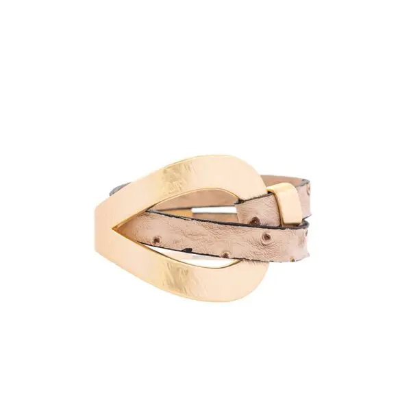 Saachi Hammered Double Wrap Leather Loop Beige Bracelet - White