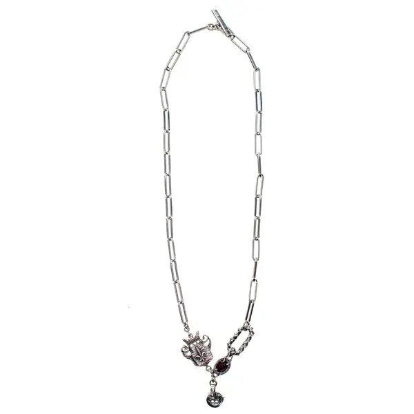 GEM KINGDOM Silver / Red Rebel Rebel Chain Necklace With Garnet - Silver/red
