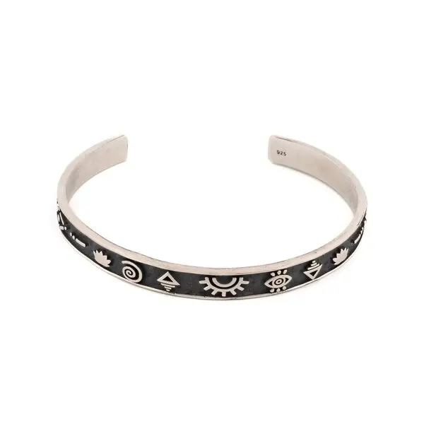 EBRU JEWELRY Black / Silver Sterling Silver Spiritual Symbols Cuff Bracelet Silver - Black/silver