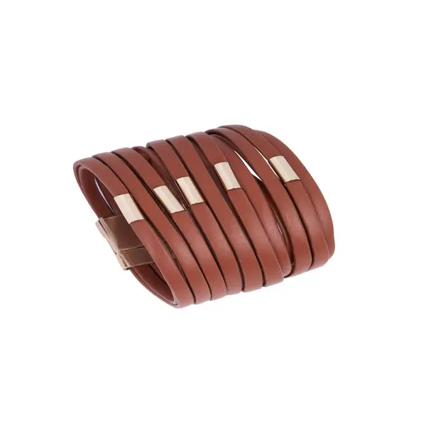 Saachi Multi Strand Vegan Leather Sienna Bracelet - Brown