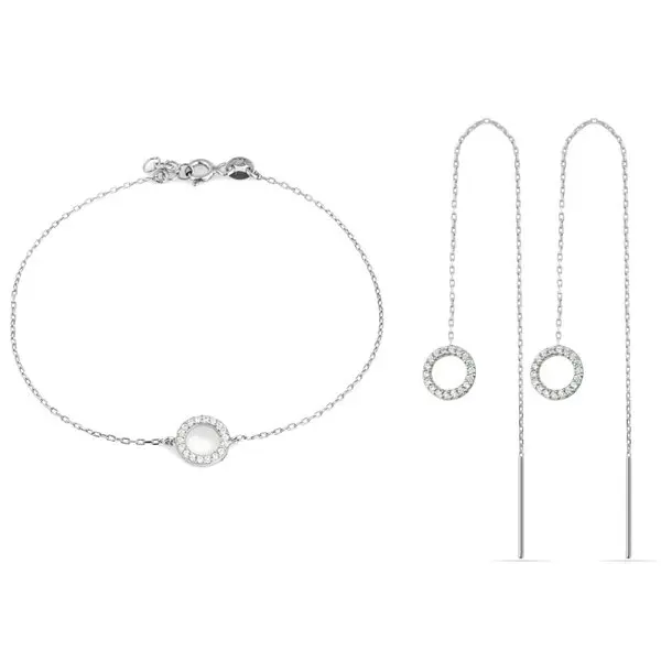 SPERO LONDON Circle Bracelet & Circle Drop Earring Set In Sterling - Silver