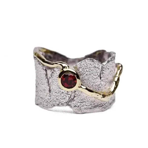 GERMAN KABIRSKI Red / Silver Revele Gold Plated Silver Ring With Rhodolite Garnet - Red/silver