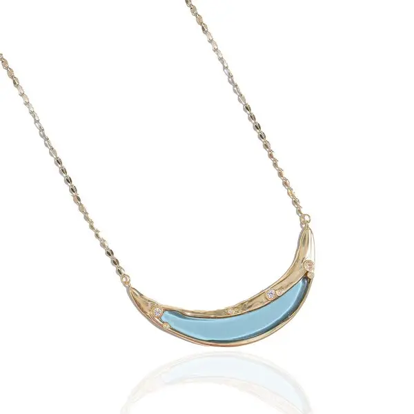 RARE MATTERS JEWELRY Sparkles Curved Bar Pendant Necklace - Blue