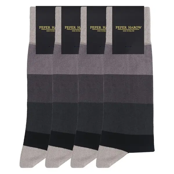PEPER HAROW - MADE IN ENGLAND Grooms’s Socks Bundle Block Stripe Ash - Grey