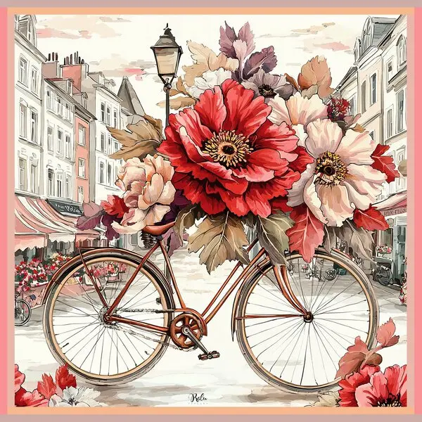RALUFINEART Red / White / Brown Floral Pause Scarf - Red/white/brown