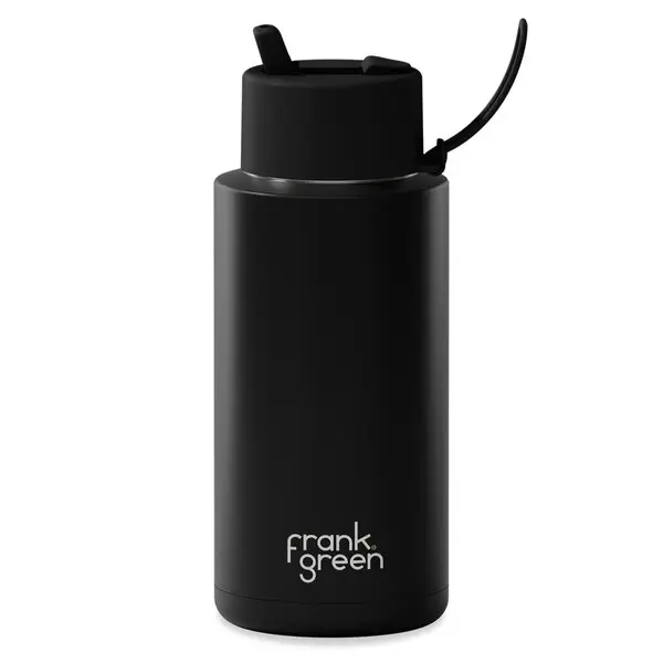 FRANK GREEN 34oz Stainless Steel Ceramic Reusable Bottle Midnight With Flip Straw Lid - Black