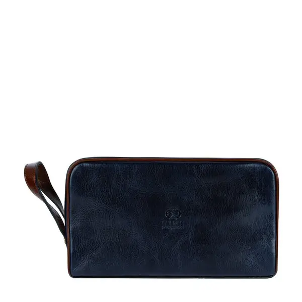 TIME RESISTANCE Navy Leather Cosmetic Bag Dopp Kit All The Kings - Blue