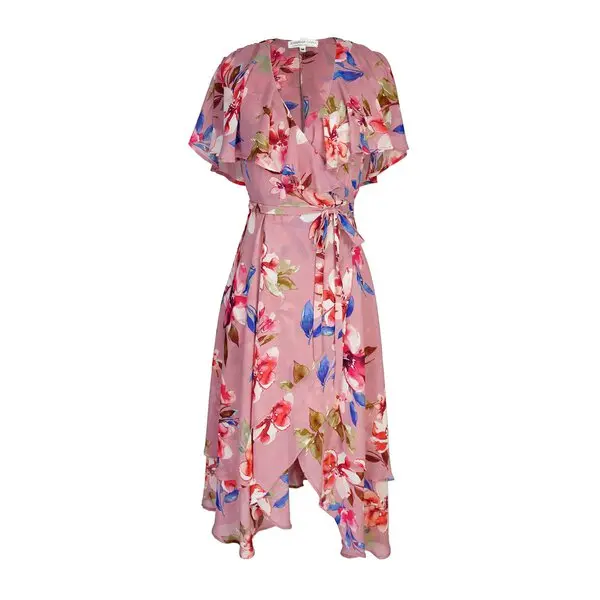 JENNAFER GRACE Lanie Flutter Wrap Dress - Pink