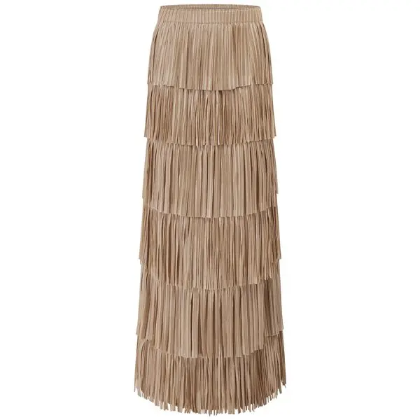 SMART AND JOY Tiered Frill Mesh Skirt Beige - Brown