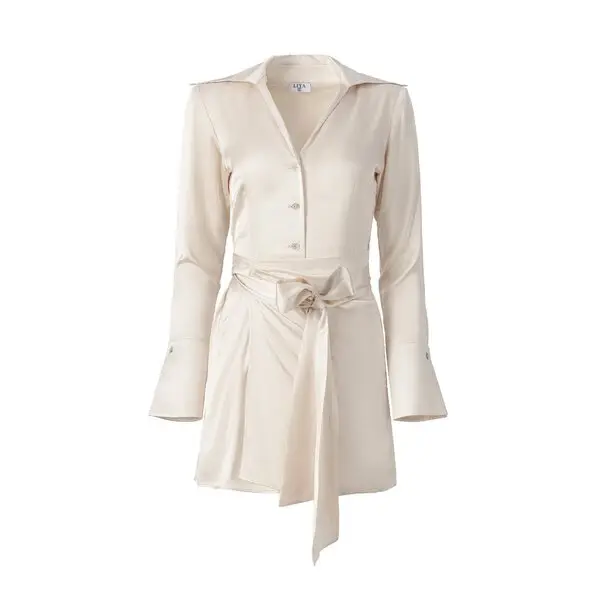 LITA COUTURE Cream Satin Mini Wrap Dress - White