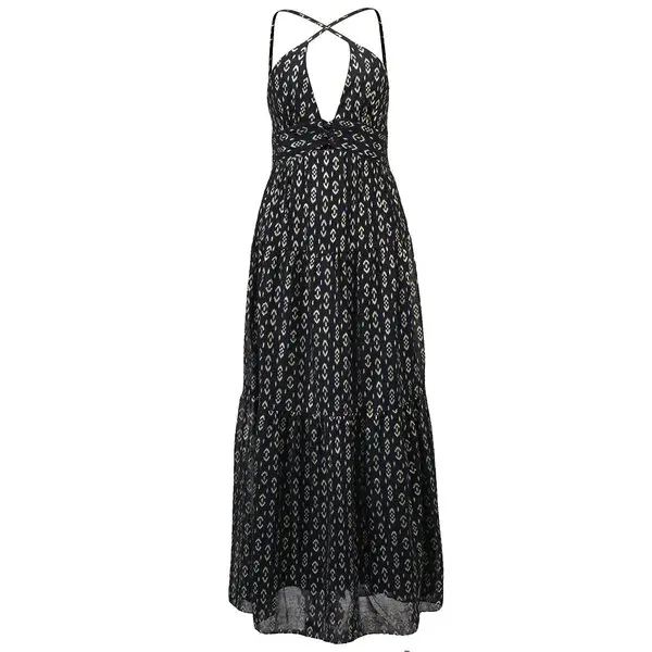 SMART AND JOY Tiered Panels Backless Strappy Maxi Dress Navy - Blue