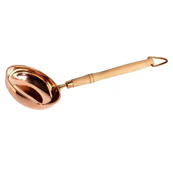 ANATOLIACRAFT Neutrals Solid Copper Ladle With Wooden Handle - Brown