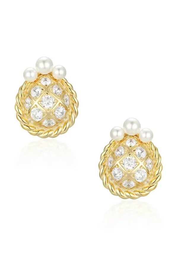 SANTINNI Blenheim’ Freshwater Pearl -plated Silver Earrings - Gold
