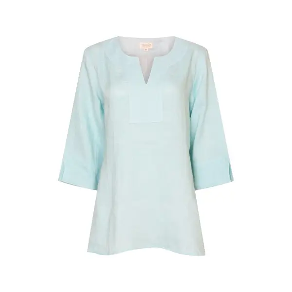 NOLOGO-CHIC Lifestyle Long Linen Top Sky - Blue