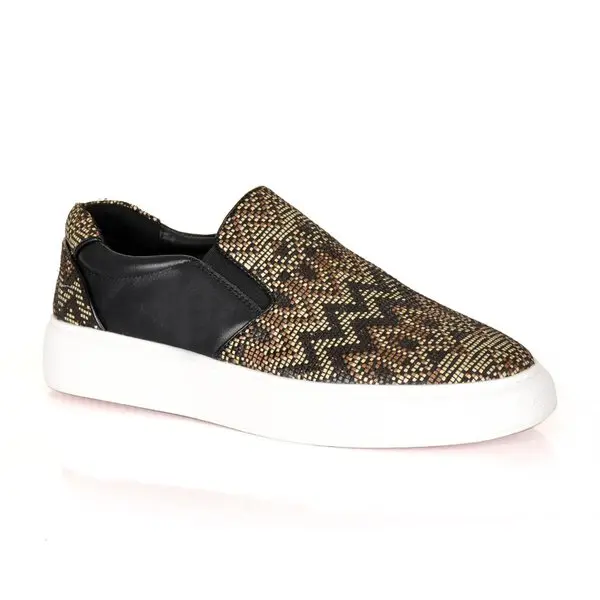 DAVID WEJ Boston Ethnic Print Sneaker- Camel - Brown