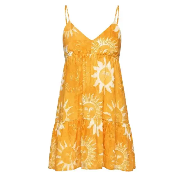 MAISON TANGERINE Linen Dress Sun Print - Yellow