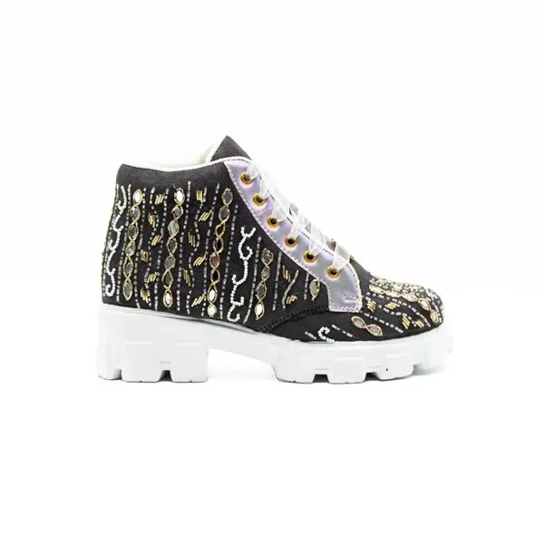 RETTROSE Brooklyn Luxury Slate Suede Handmade Embellished Boot - Grey