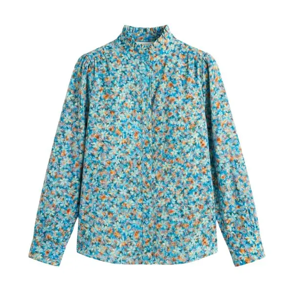 LATELIER LONDON Floral High-neck Blouse - Blue