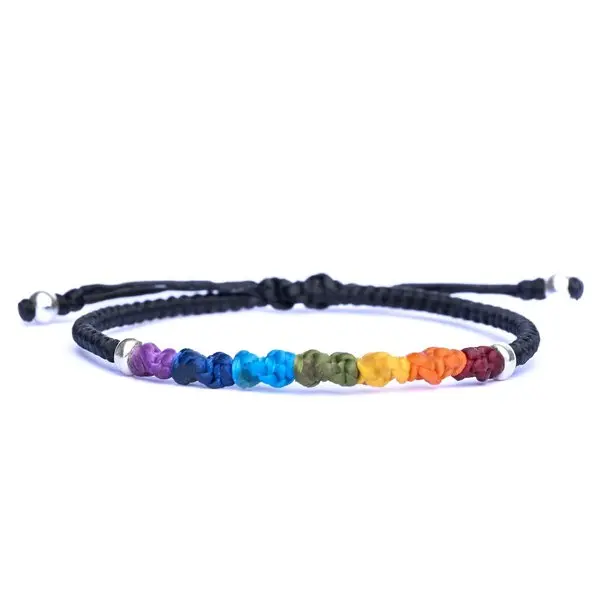HARBOUR UK Rainbow Bracelet Sterling Silver & Waterproof Vegan Cord - Gray