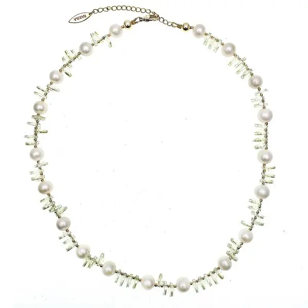 FARRA Blue / White Clear Crystals With Freshwater Pearls Necklace - Blue/white