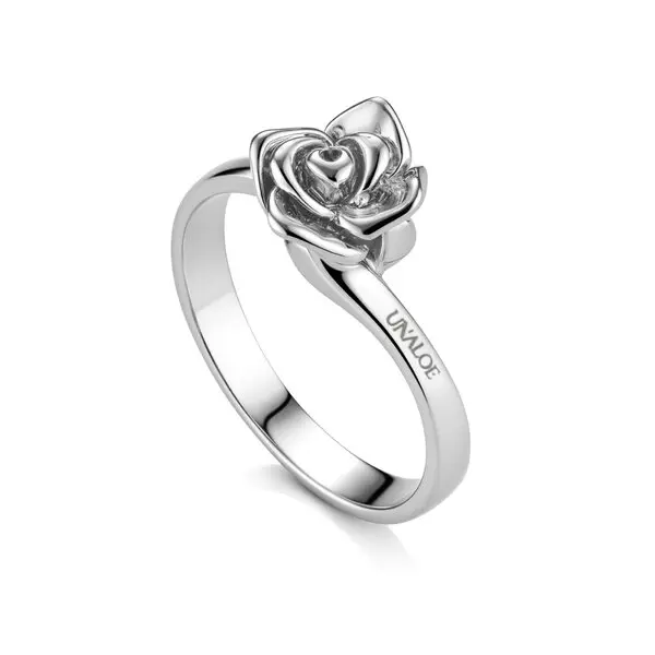 UNALOE Sterling Rose Ring – Elegant Floral Symbol Jewelry - Silver