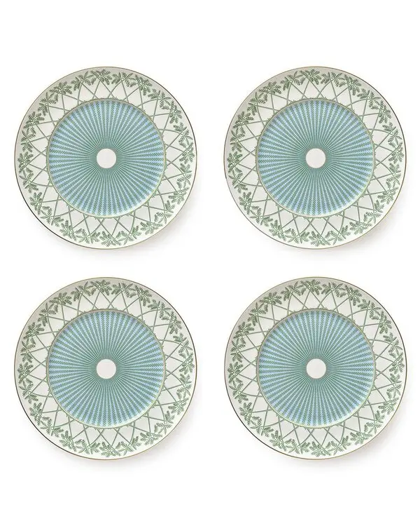 PINK HOUSE Fine Bone China Set Of Four Charger Plates Palms - Green