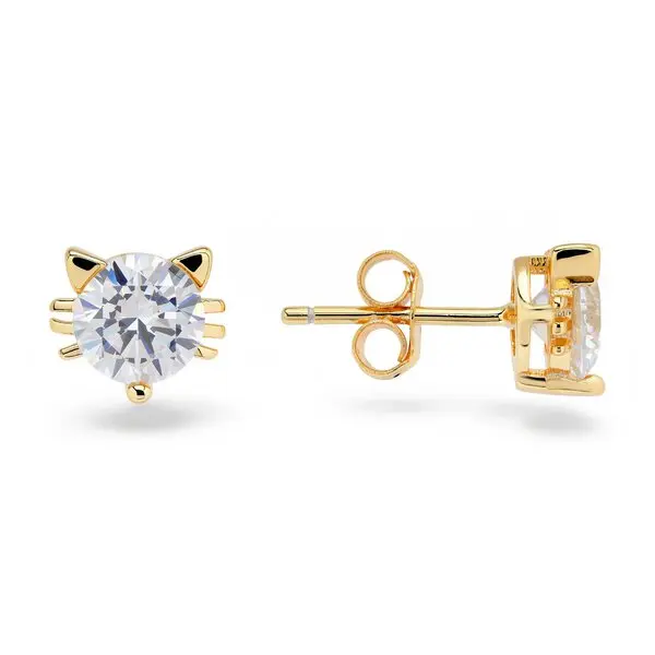 KYLIE HARPER Gold Diamond Cz Kitty Cat Stud Earrings - Silver
