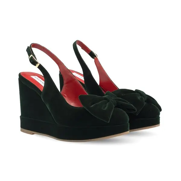 ROSAMUND MUIR LONDON Toscana Dark Velvet Wedges - Green