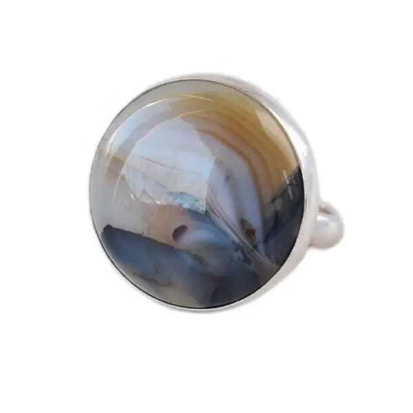 GLAMROCKS JEWELRY Round Montana Agate Sterling Ring - Silver