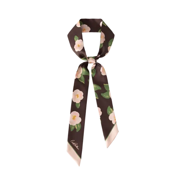 LOST PATTERN Camellia" Silk Twilly Neck Bow Dark - Brown