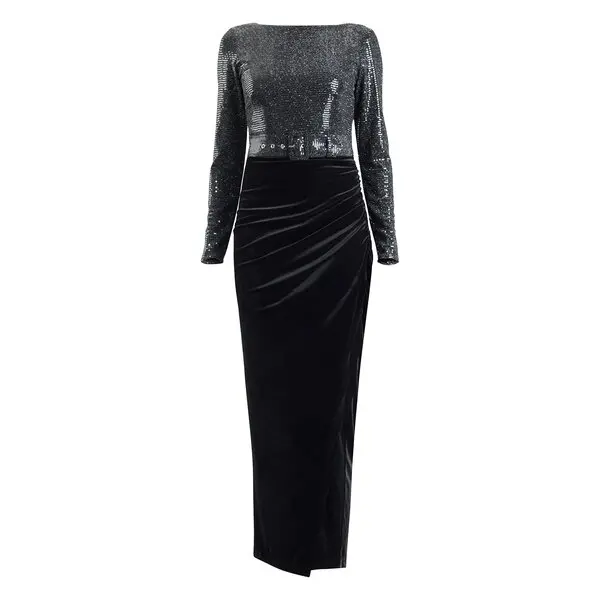 MEEM LABEL Garbo Sequin And Velvet Dress - Black