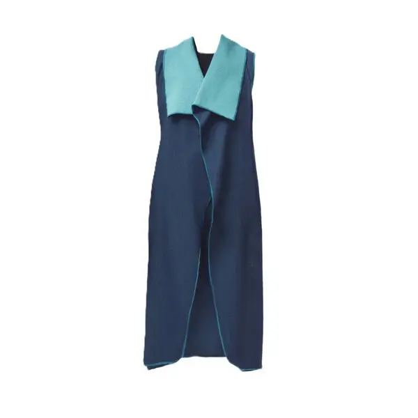 SANIYA KHAN Deep Turquoise & Navy Reversible Denim Duster - Blue