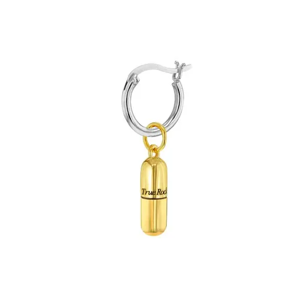 TRUE ROCKS 18kt Plated Mini Pill Charm On Sterling Silver Hoop - Gold