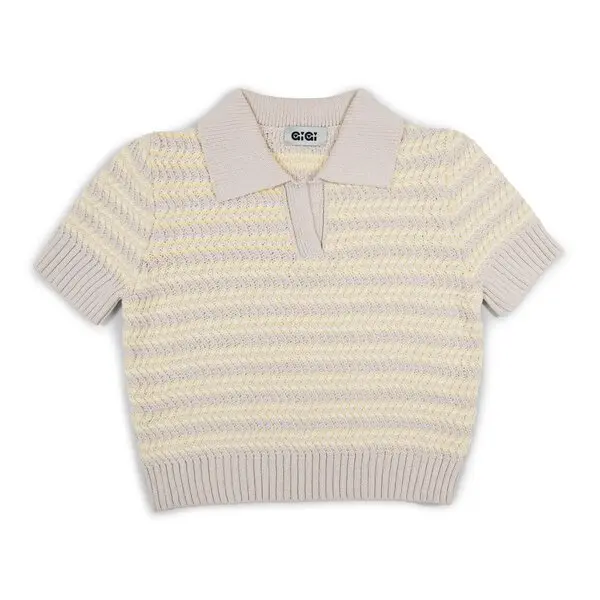 GIGI KNITWEAR Neutrals Stripe Polo Top - Beige