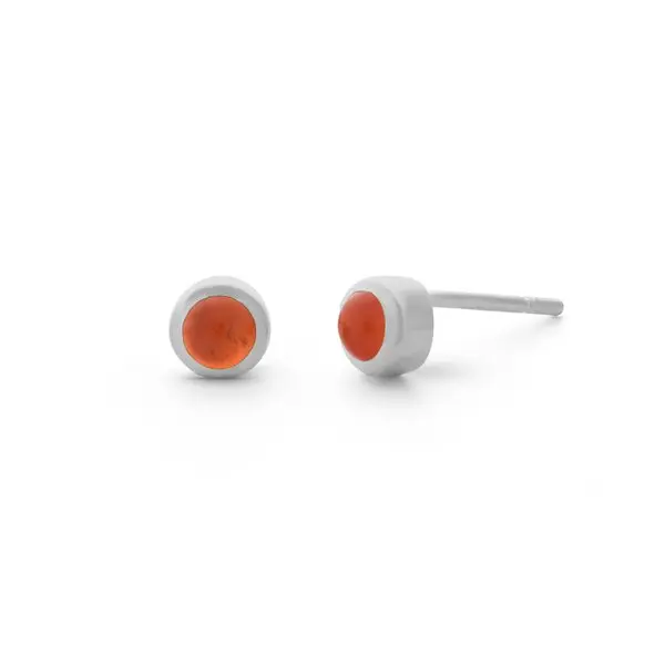 NELLOU JEWELLERY Carnelian Mini Gem Dot July Birthstone Earrings Sterling Silver - Orange