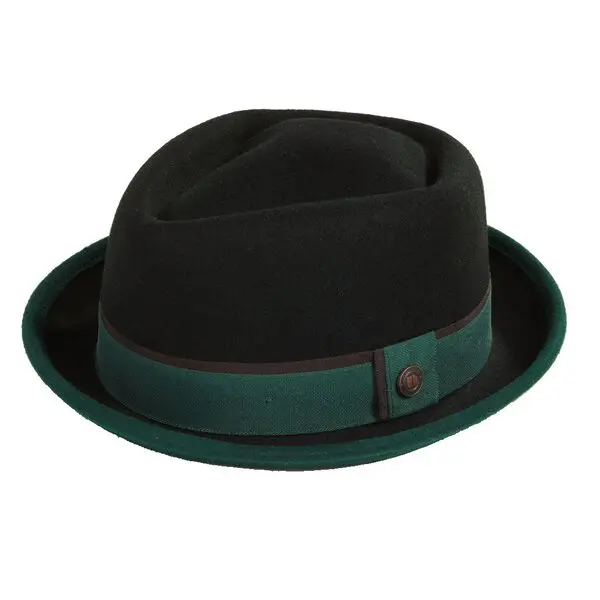 DASMARCA HATS Edward Emerald Green Two Tone Felt Winter Porkpie Hat - Black