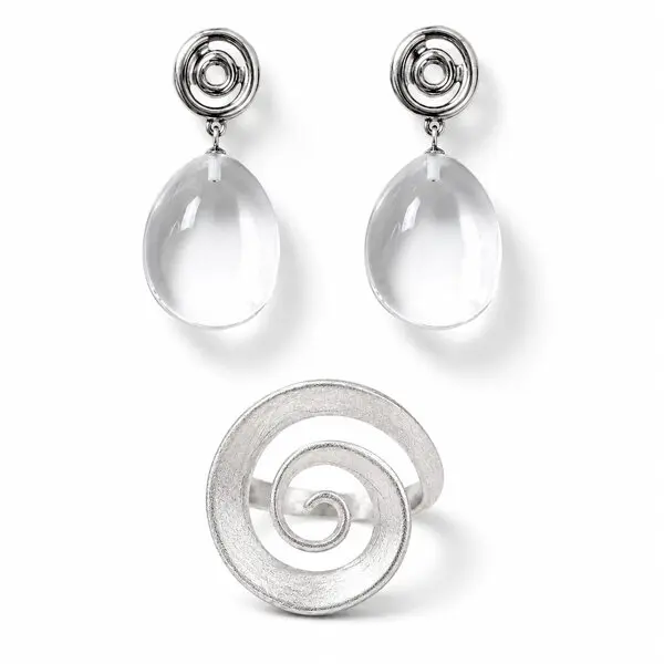 ORMIRO Vortex Clear Quartz Crystal Spiral Ring & Earrings Jewelry Set - Silver
